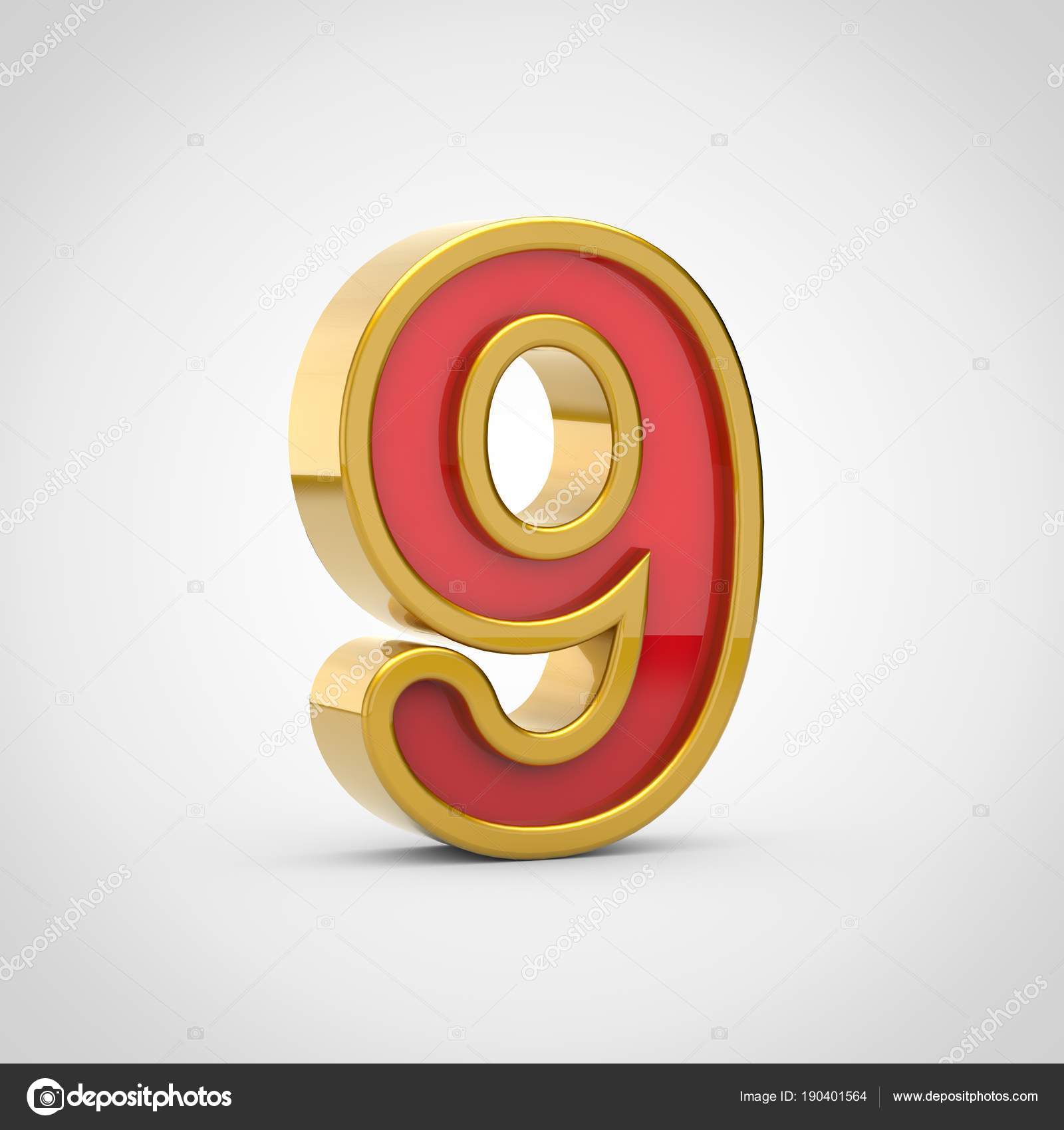 Glossy Number Render Red Font Golden Outline Isolated White Background ...