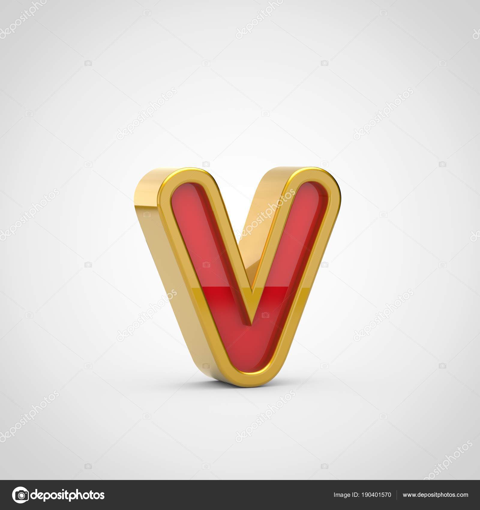 Glossy Letter Lowercase Render Red Font Golden Outline Isolated White ...