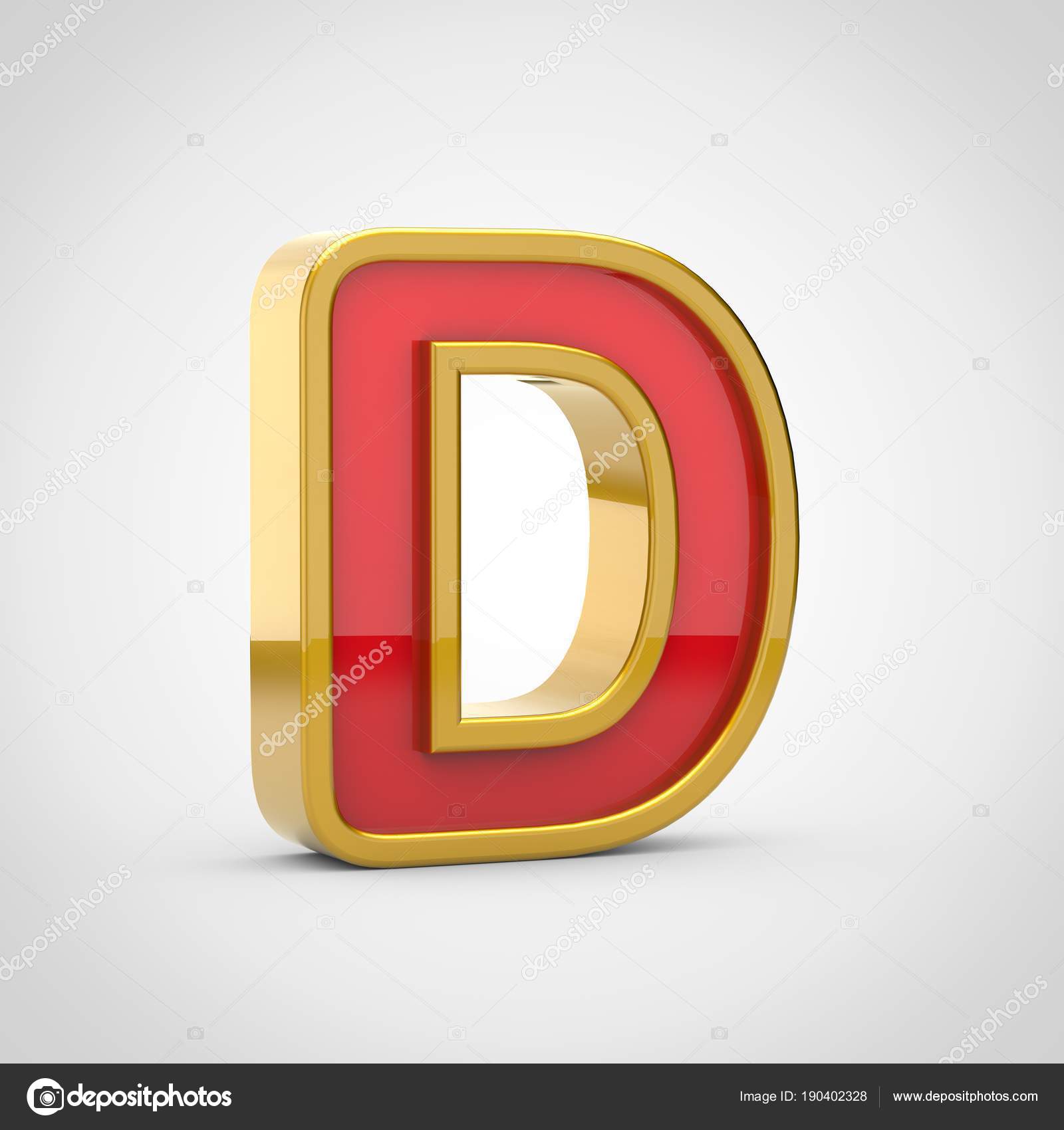 Glossy Letter Uppercase Render Red Font Golden Outline Isolated White ...