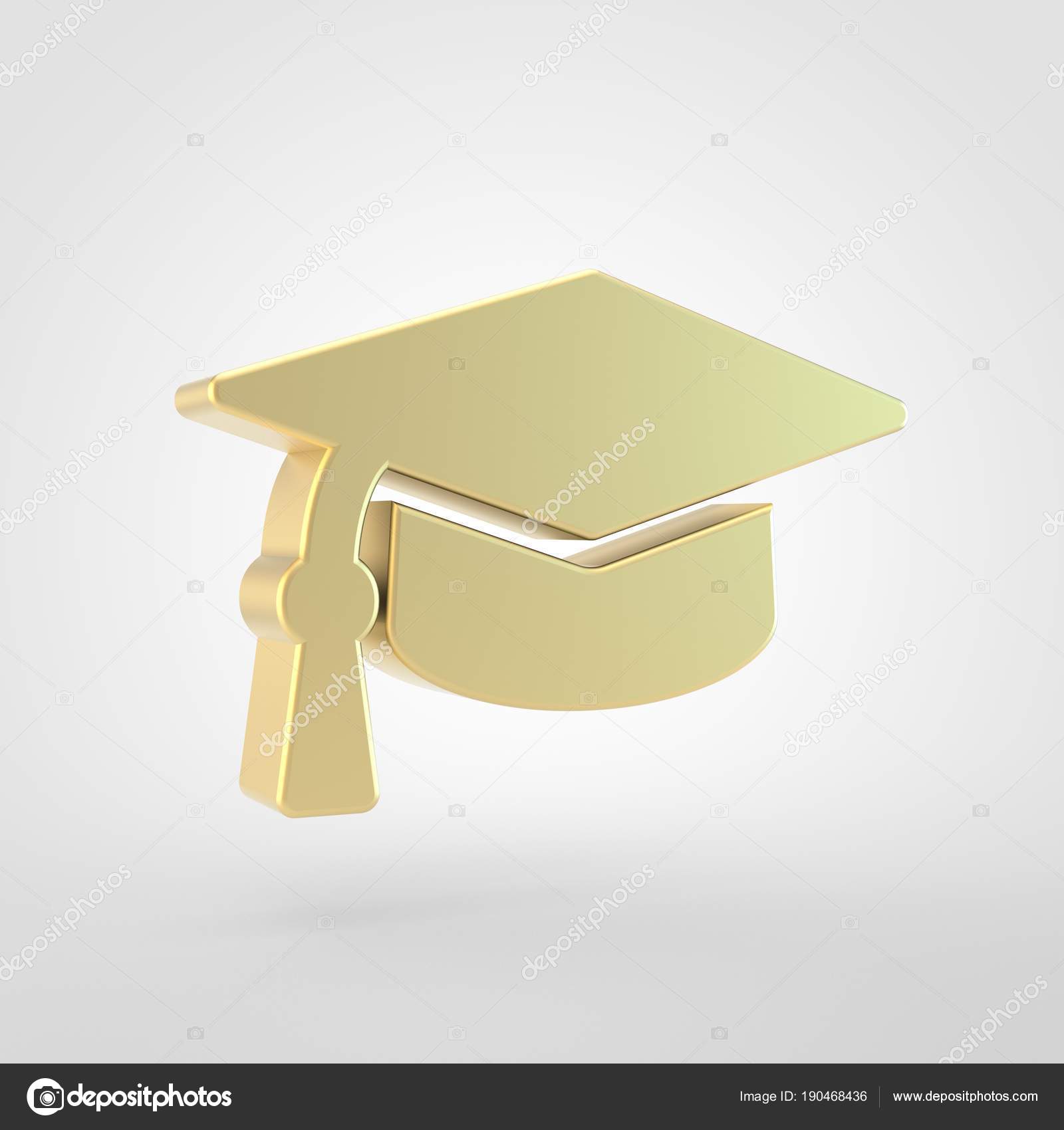 Graduation Cap Icon Render Golden Graduation Cap Symbol Isolated White ...