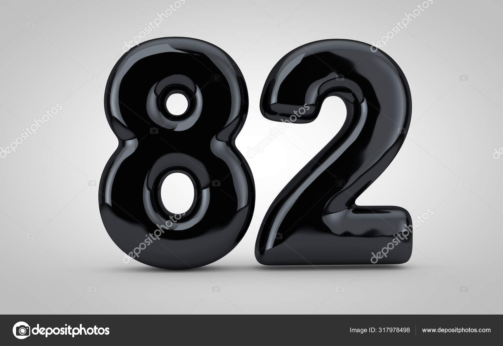 Black glossy balloon number 82 isolated on white background. Stock ...