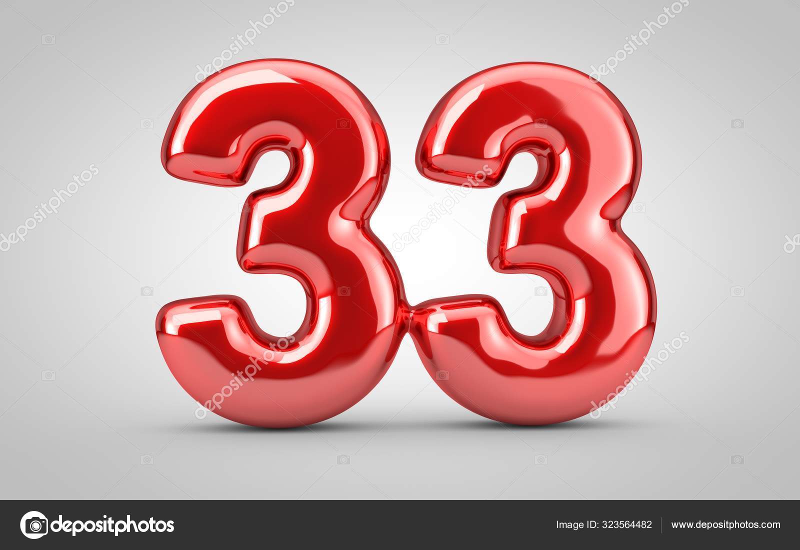 Globo rojo brillante número 33 aislado sobre fondo blanco .: fotografía ...
