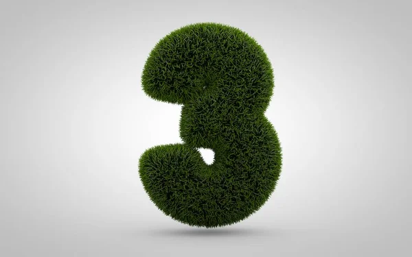 Hierba verde número 3 aislada sobre fondo blanco. Digitos de césped ...