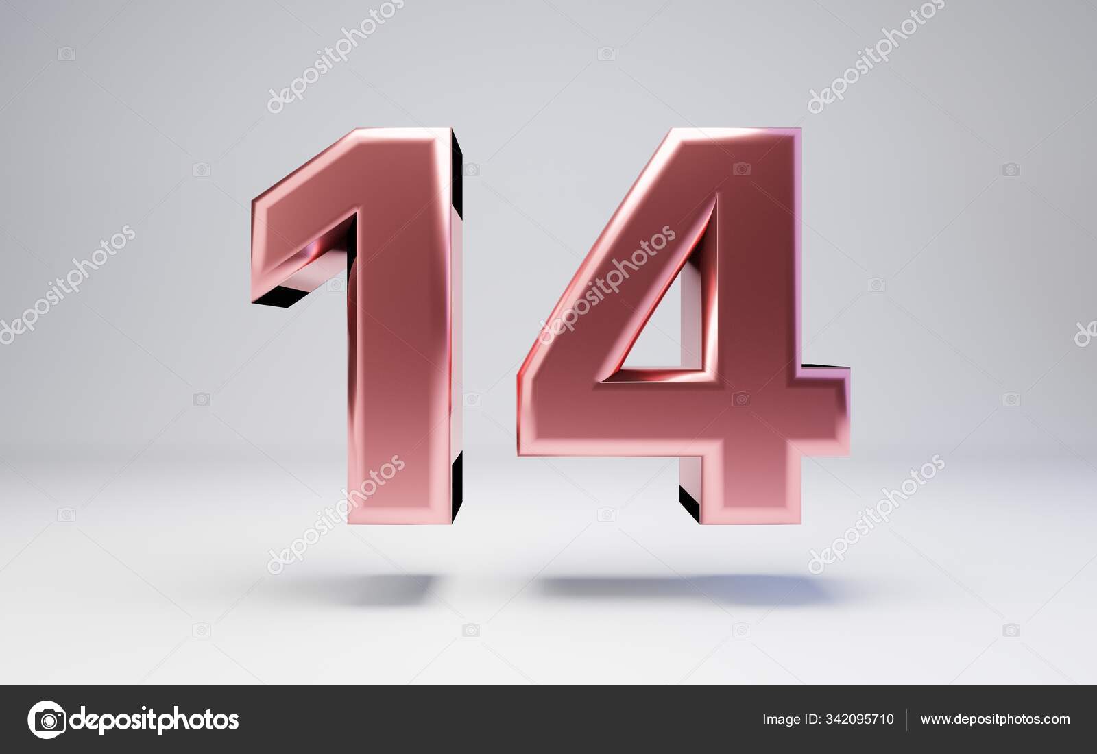 Rose Gold number 14 isolated on white background — Stock Photo ...