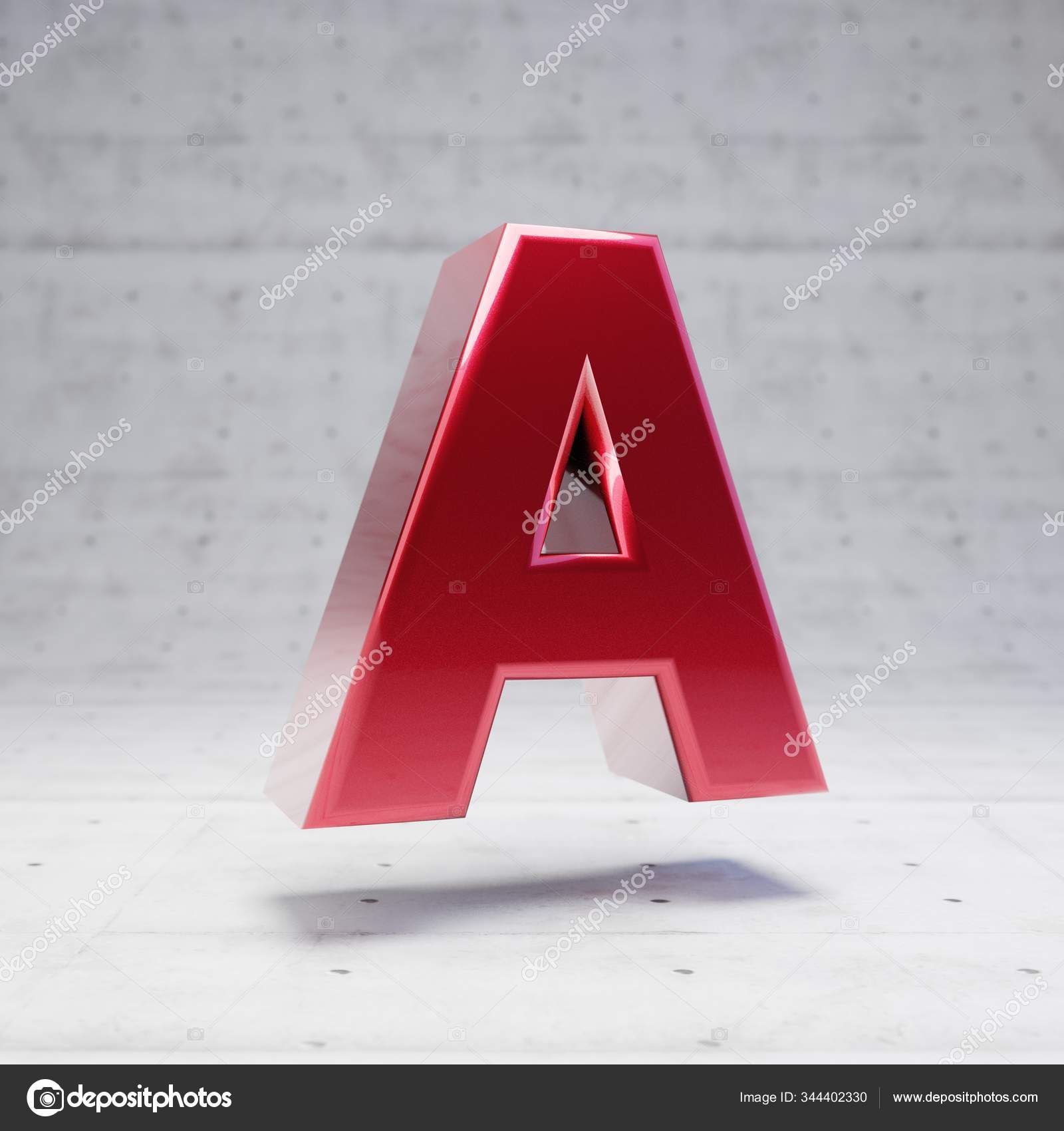 Red capital letter A. Metallic red color character isolated on concrete ...
