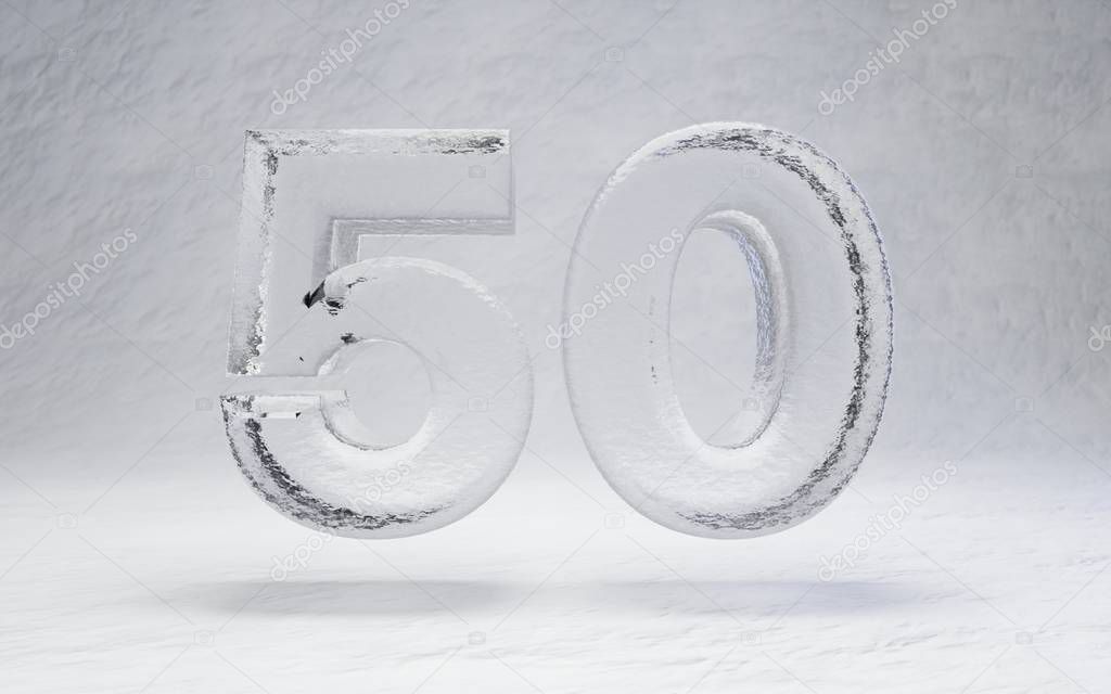 Hielo n mero 50. Alfabeto renderizado en 3D sobre fondo blanco nieve. Mejor para pancartas de ...