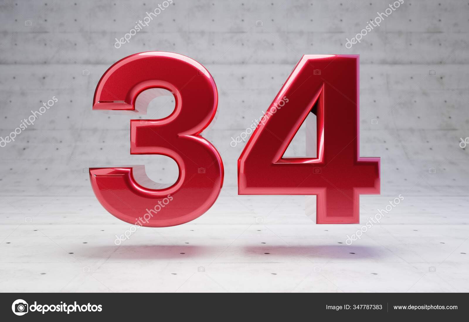 Red Number Metallic Red Color Digit Isolated Concrete Background ...