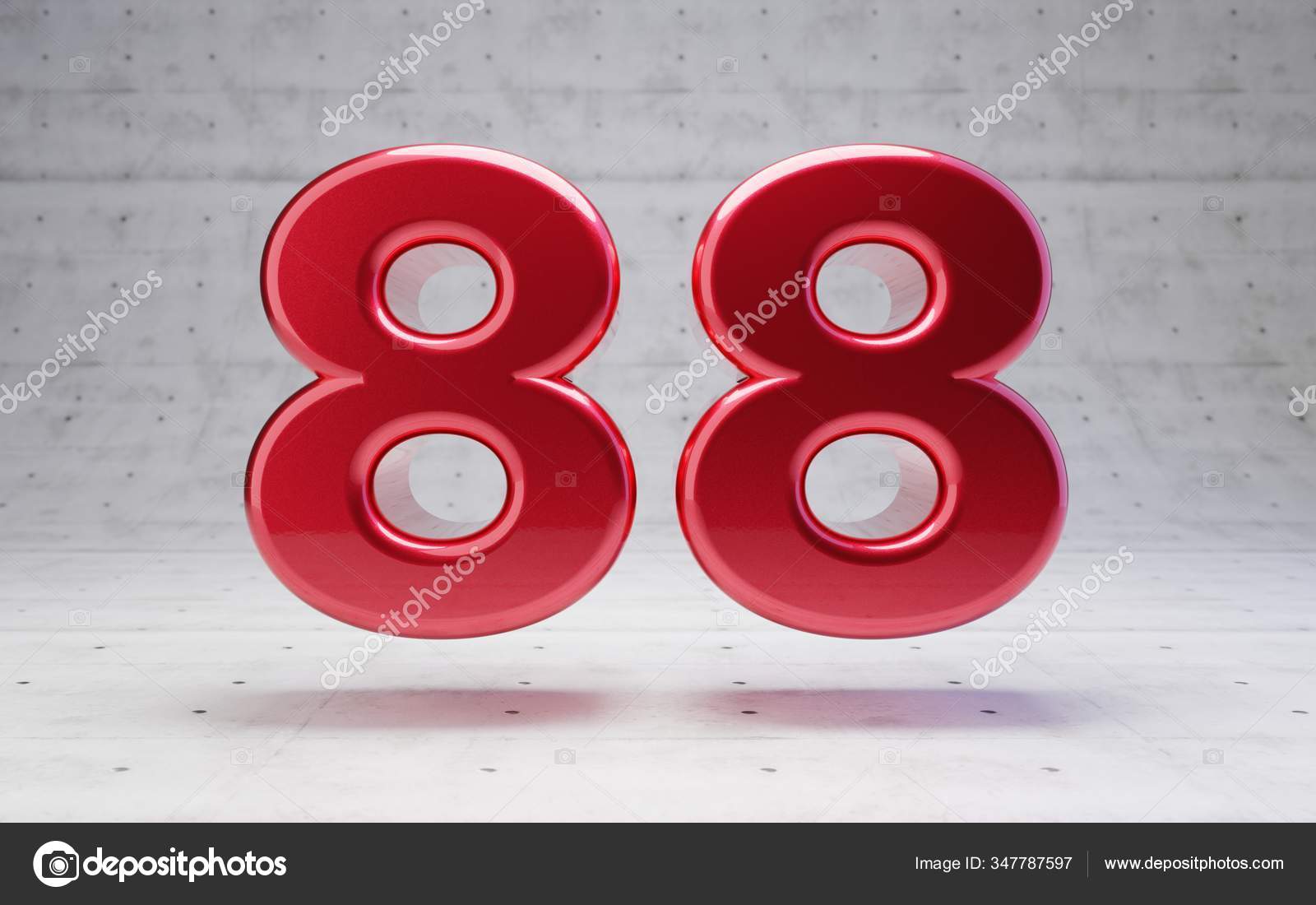 Red Number Metallic Red Color Digit Isolated Concrete Background ...