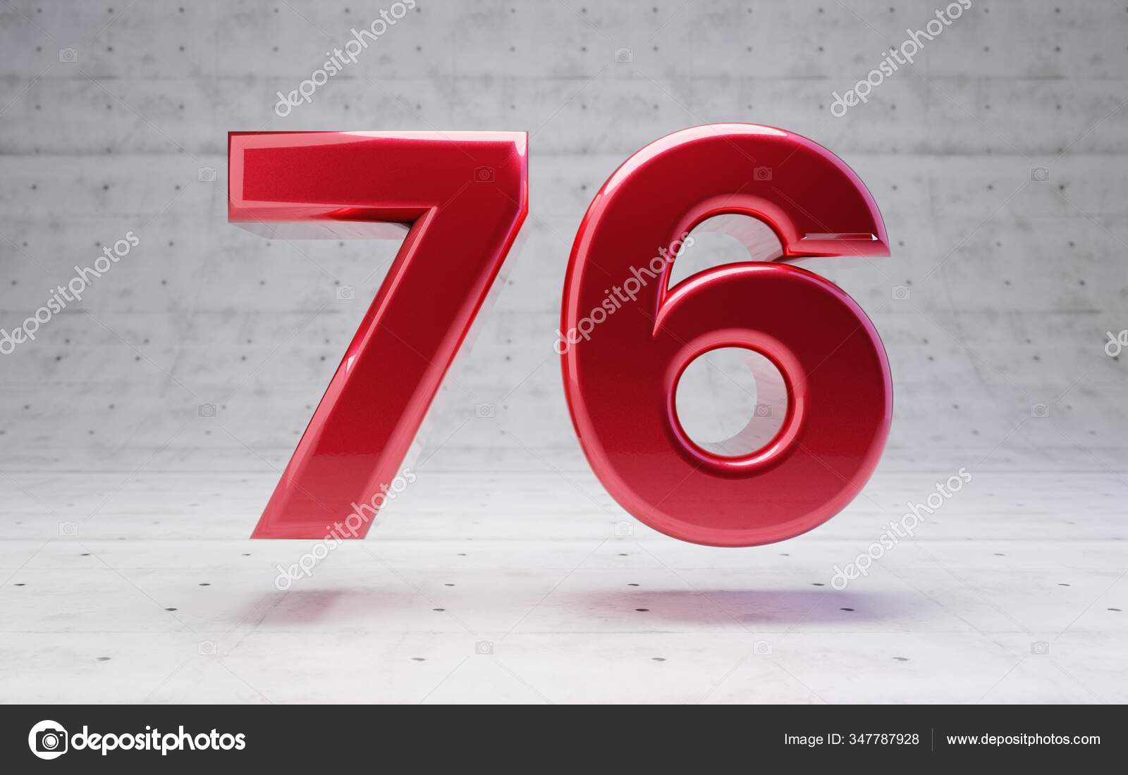 Red Number Metallic Red Color Digit Isolated Concrete Background ...