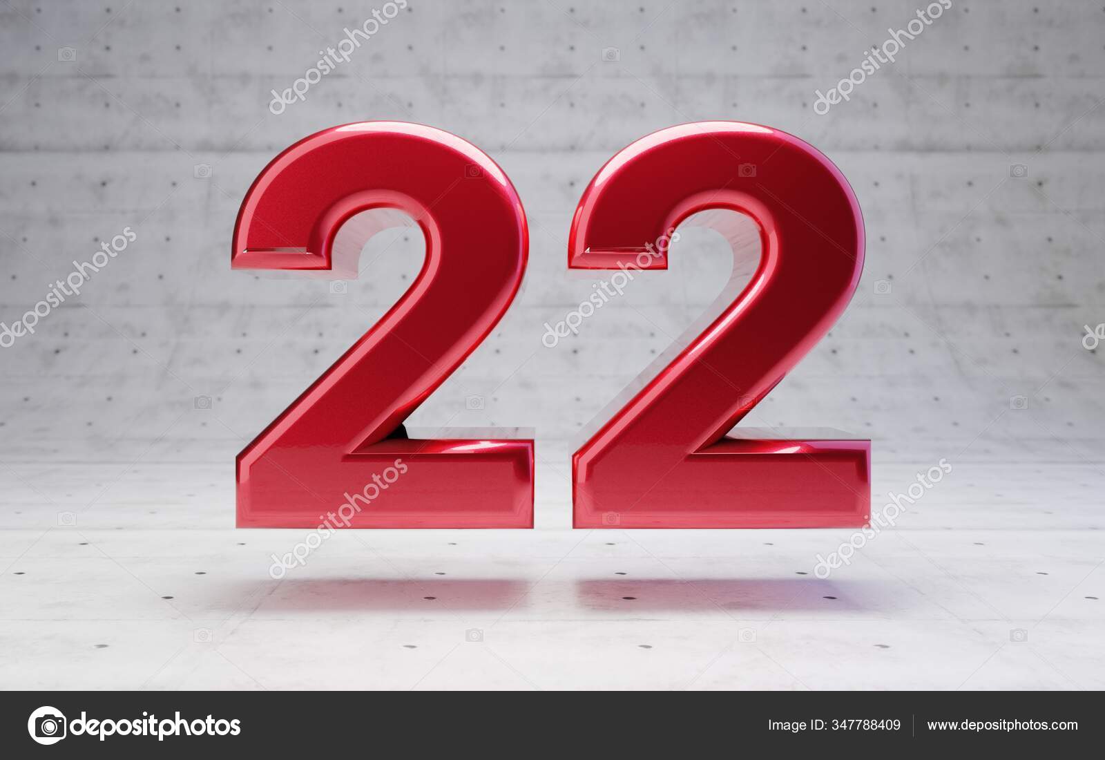 Red Number Metallic Red Color Digit Isolated Concrete Background ...