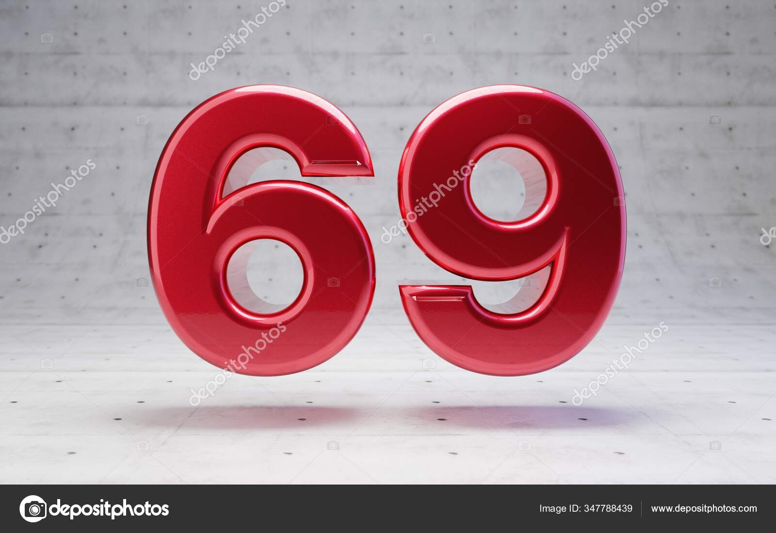 Red Number Metallic Red Color Digit Isolated Concrete Background ...