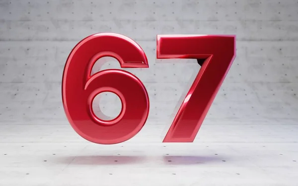 Red Number Metallic Red Color Digit Isolated Concrete Background ...