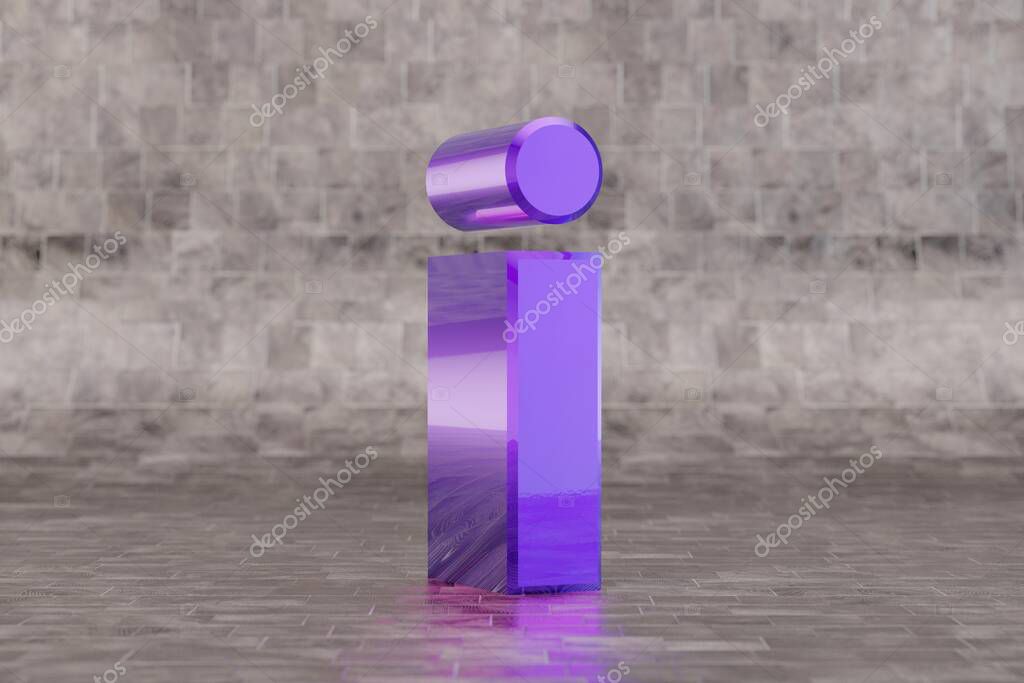 Violeta 3d letra I minúscula. Carta índigo brillante sobre fondo de ...