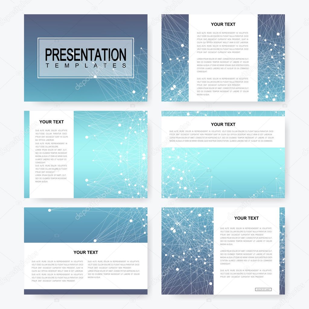 Blue set of vector presentation templates with molecule structure ...