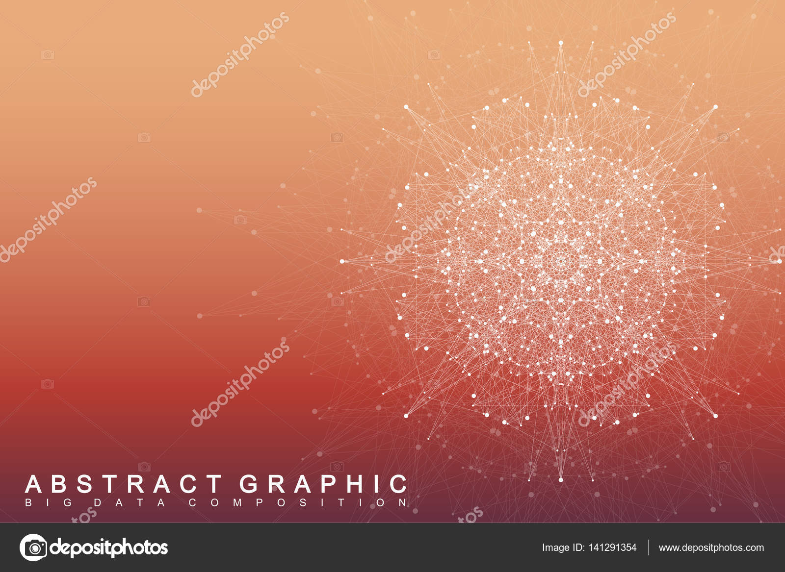 Fractal element with connected lines and dots. Big data complex. Virtual background ...