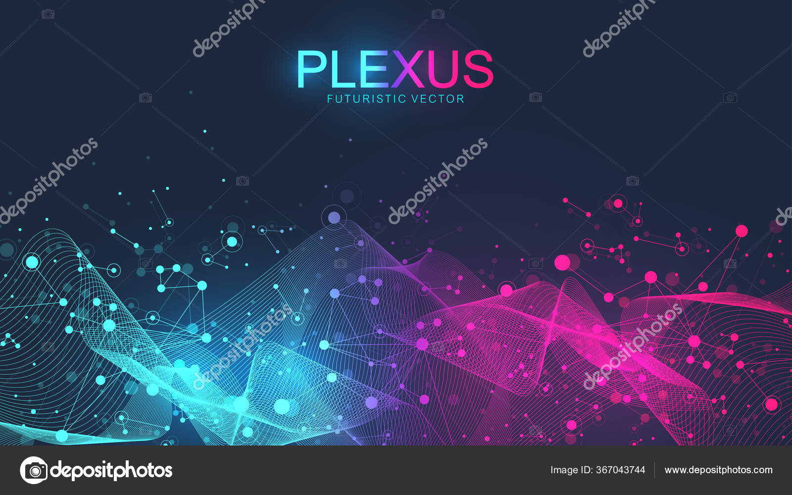 Abstract scientific background with dynamic particles, wave flow. Plexus stream background. 3D ...