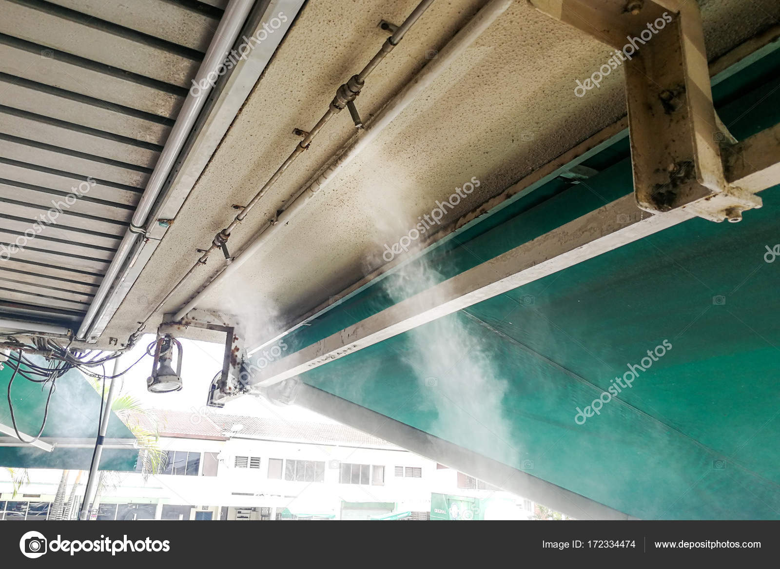 Water mist cooling system on ceiling lowers tropical ambient tem Stock ...