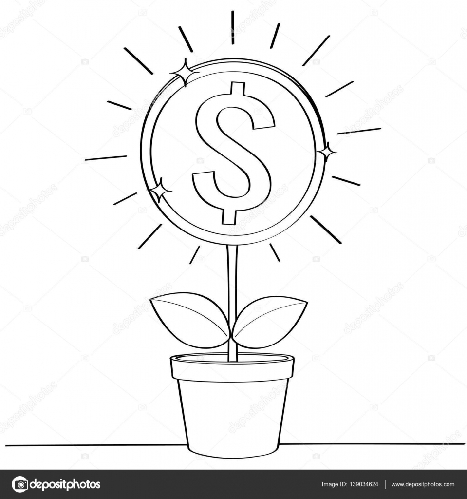 Tree money coin line drawing, Business concept, Illustration Vector ...