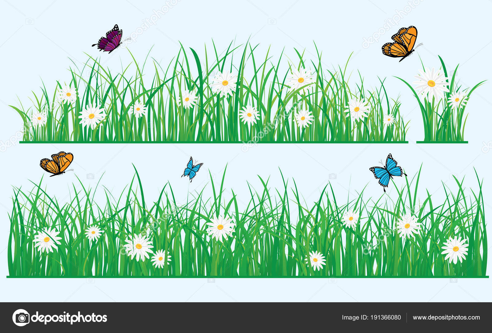 Butterfly Flying Grass Flowers Spring Summer Background Stock Vector ...