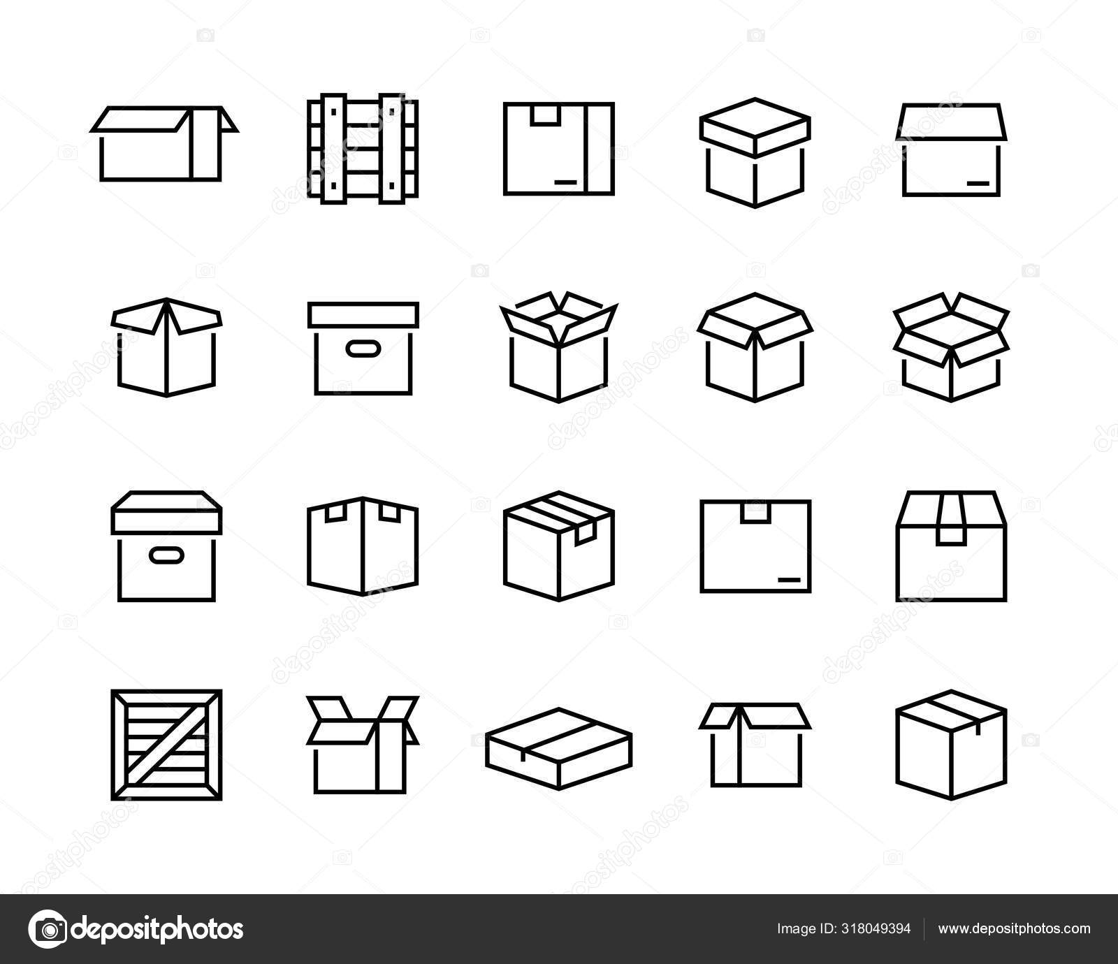 Box icons set. Editable vector stroke. 96x96 Pixel Perfect. Stock ...