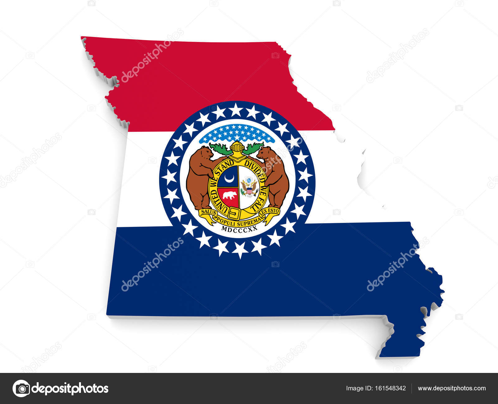 Geographic border map and flag of Missouri state isolated on a white ...