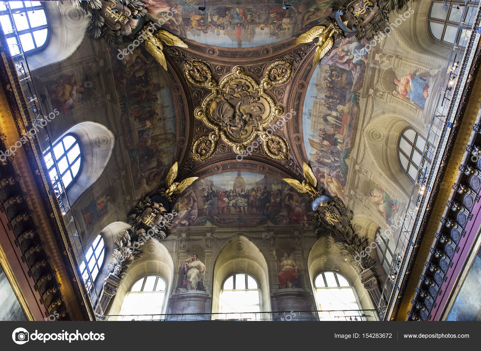 Great gallery ceilings, The Louvre, Paris, France – Stock Editorial ...