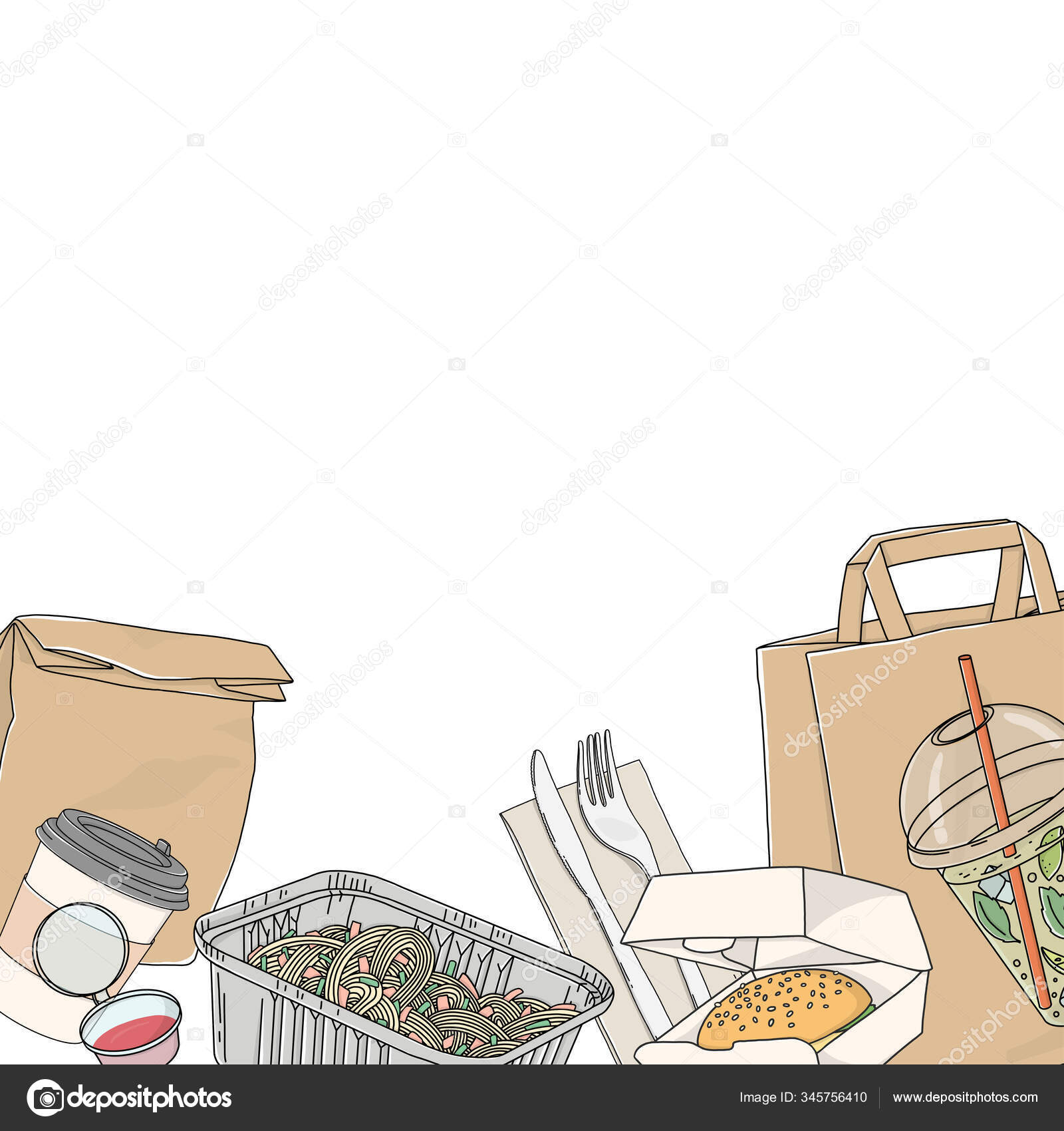 Take-away food on a white background. Template. Stock Vector Image by ...