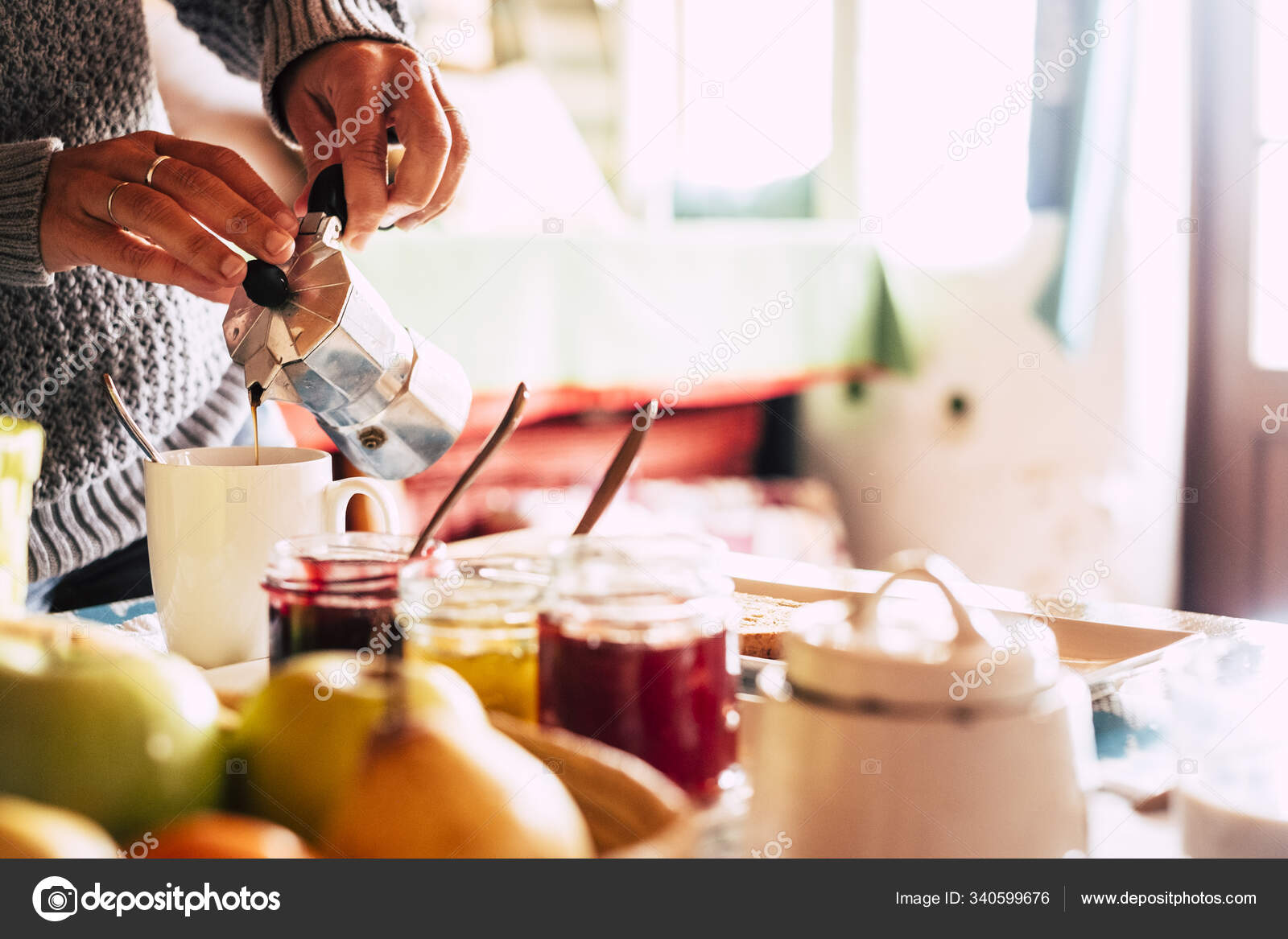 Close Woman Caucasian Hands Serving Doing Traditional Coffee Breakfast ...