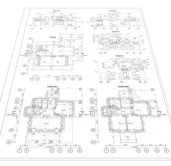 Detailed architectural plan, floor plan, roof plan — Stock Photo © Mr ...