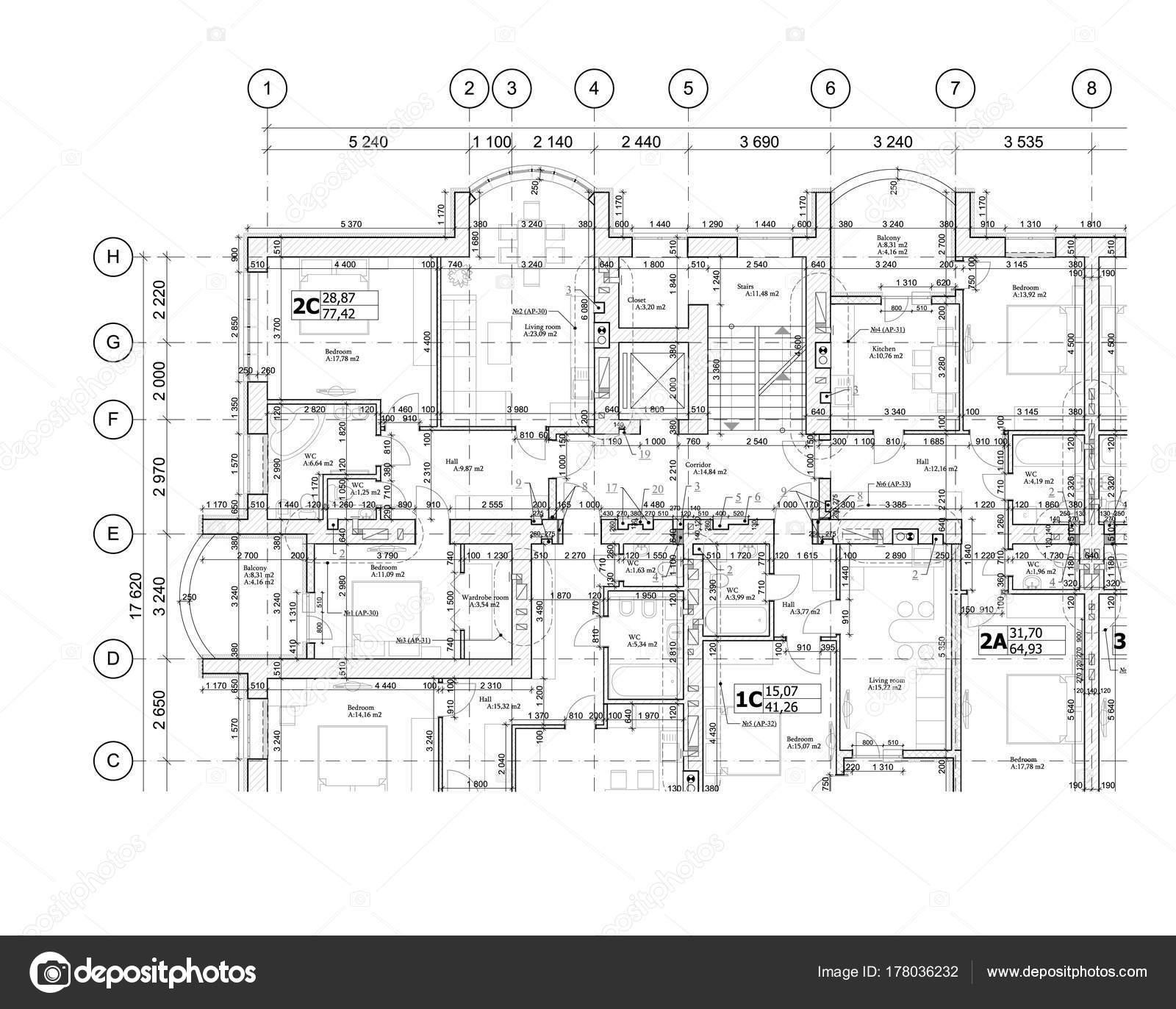 Part Detailed Architectural Plan Floor Plan Layout Blueprint Vector ...