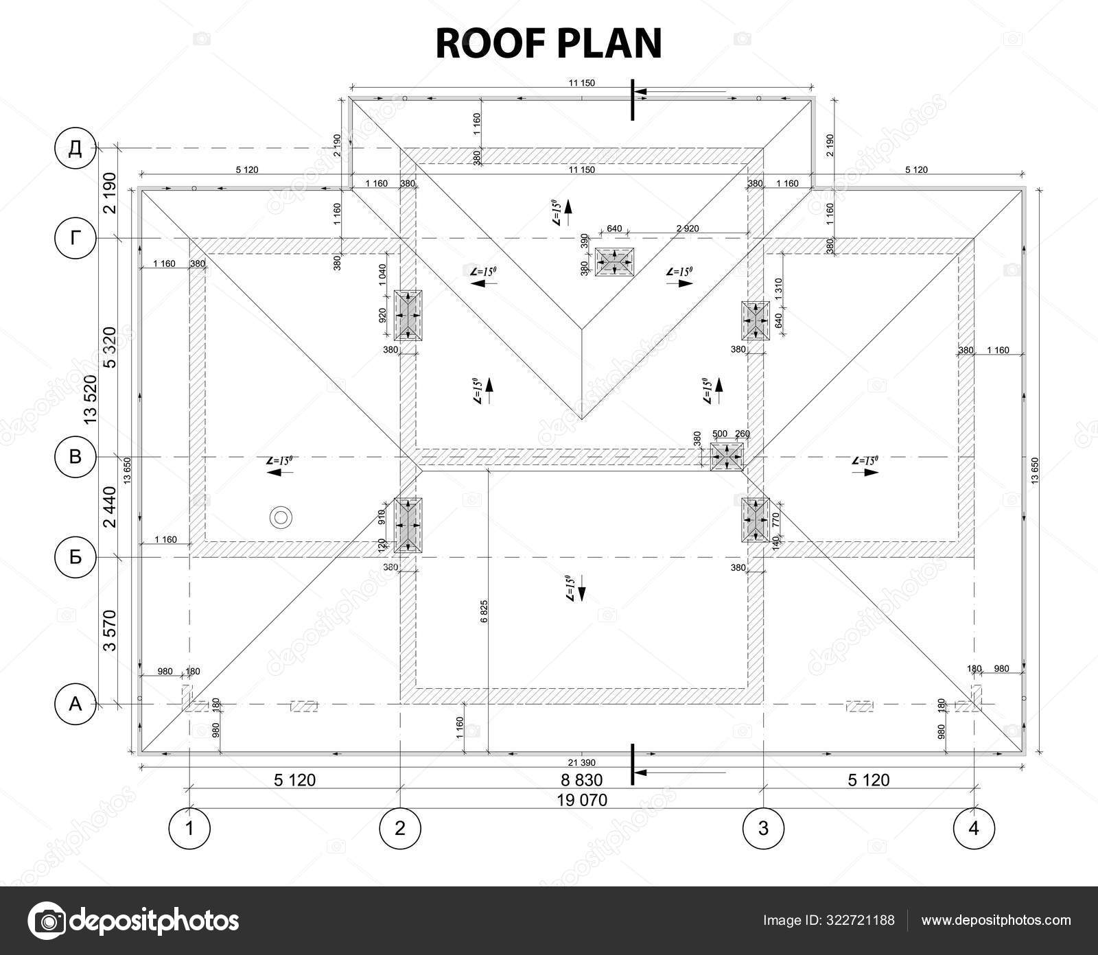 Plano Arquitectónico Detallado Techo Casa Privada Vector — Vector de ...