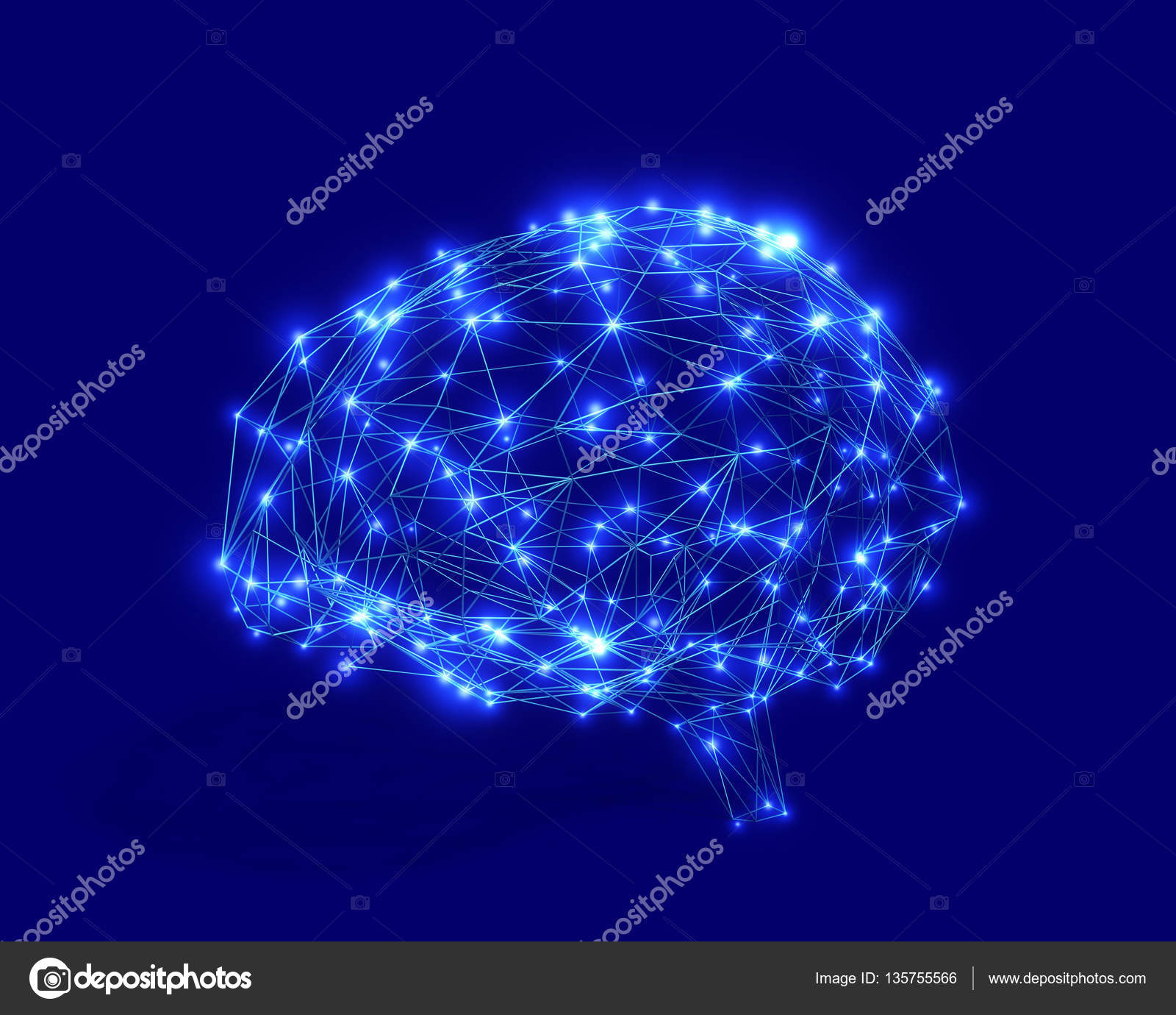 Polygonal brain shape with glowing lines and dots. — Stock Photo ...