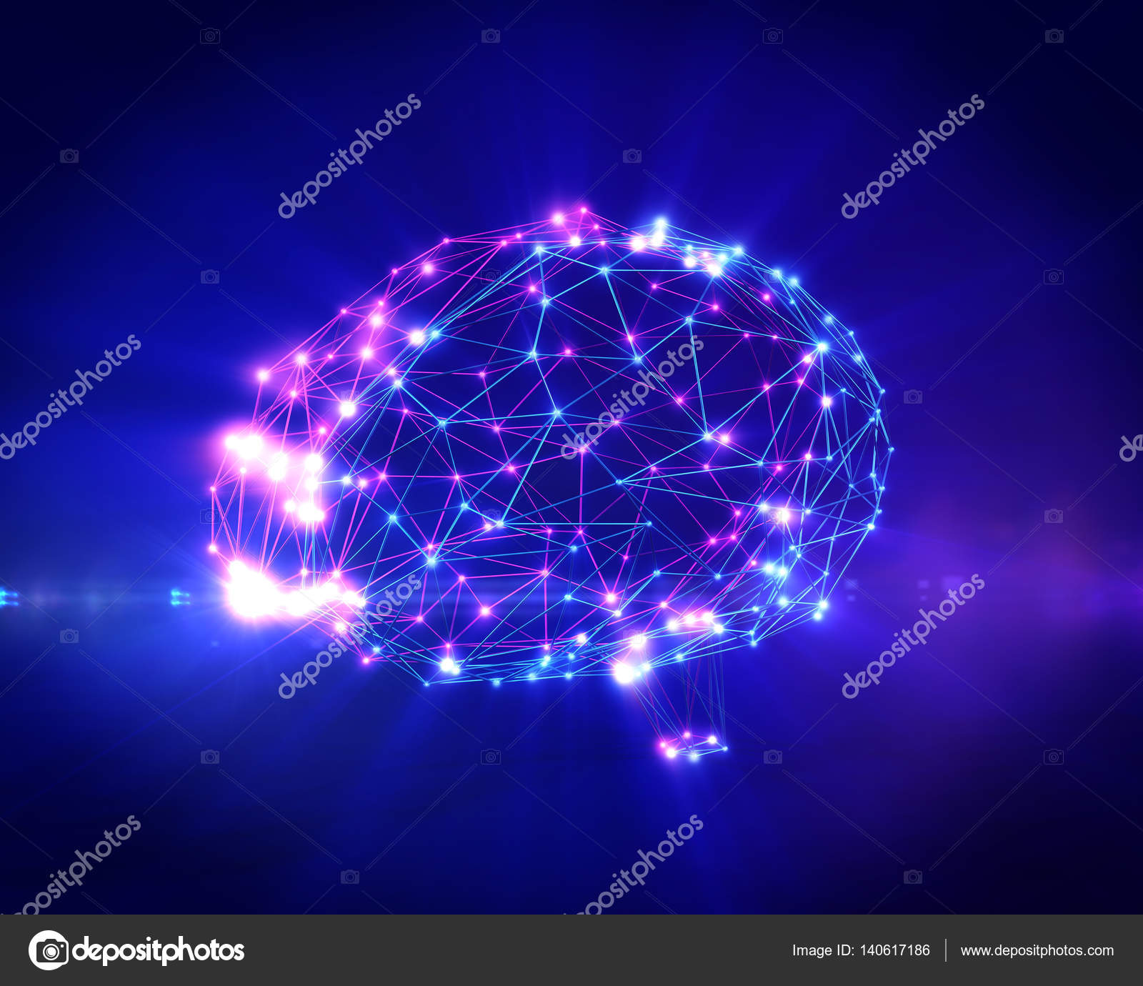 Polygonal brain shape with glowing lines and dots. — Stock Photo ...