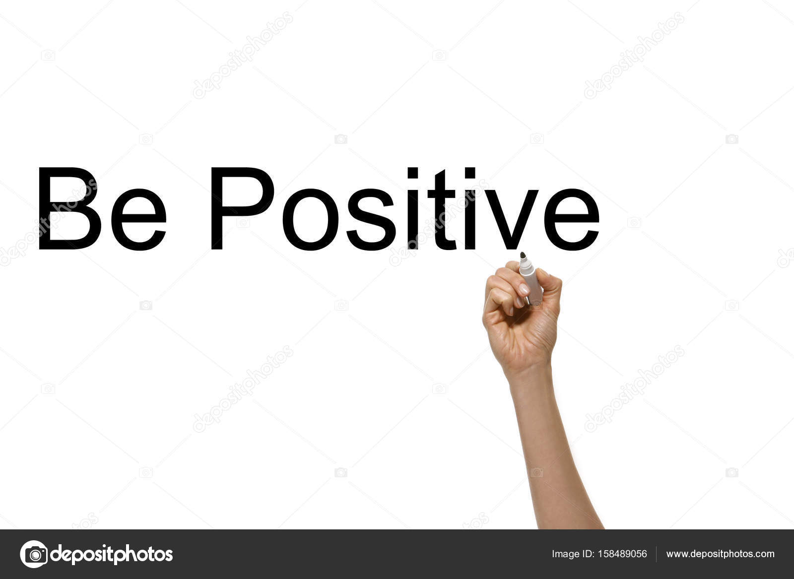 Hand Writing White Background Positive — Stock Photo © depostock #158489056