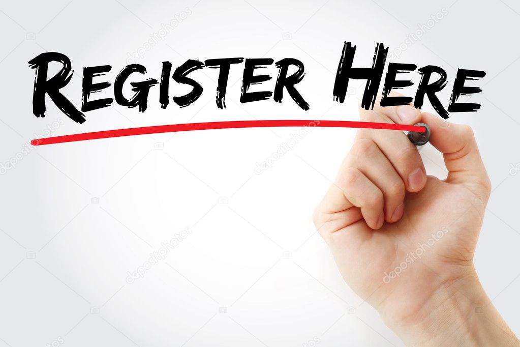 Hand writing Register Here with marker — Stock Photo © dizanna #126614602