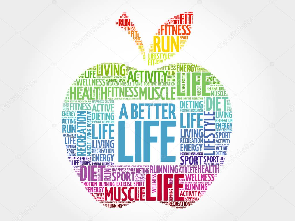 Una mejor vida manzana palabra nube 2023