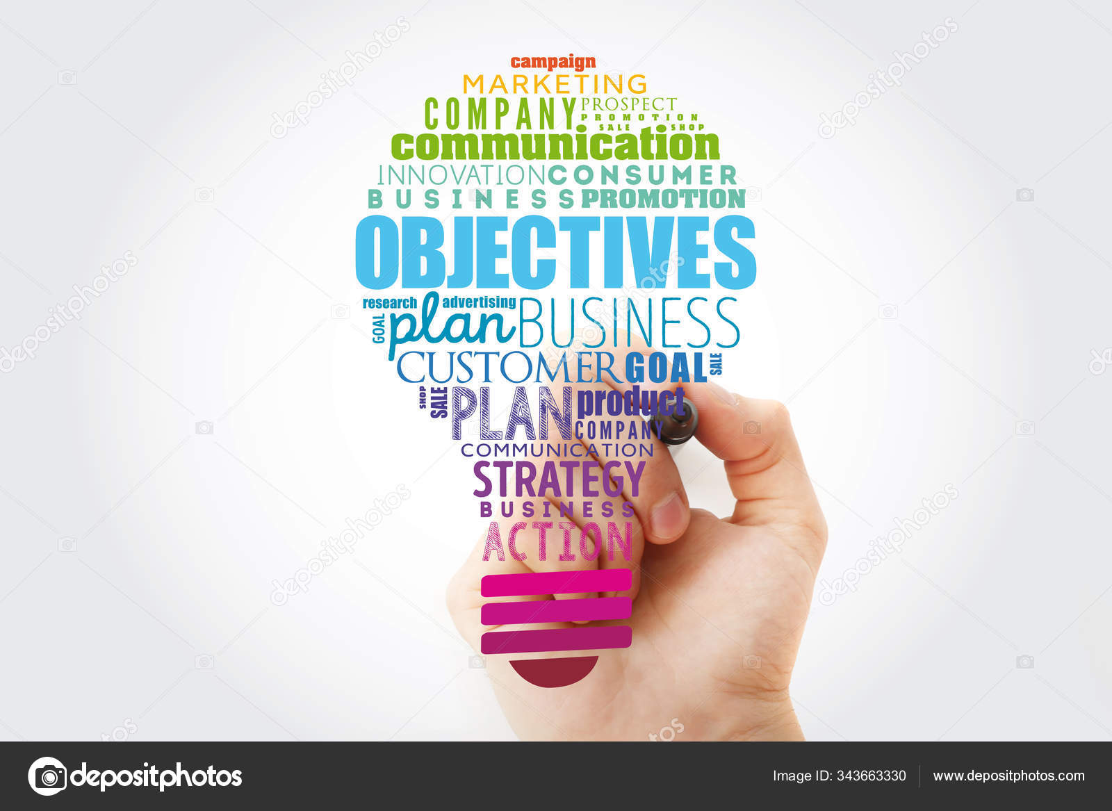 Objectives light bulb word cloud collage — Stock Photo © dizanna #343663330