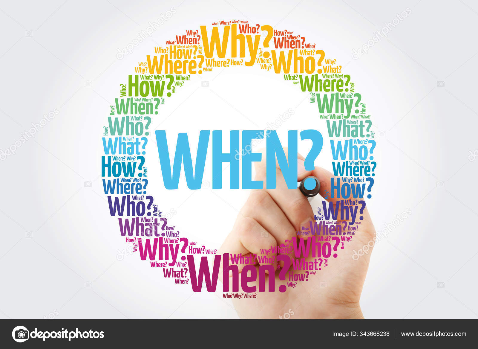 WHEN? Question, word cloud background Stock Photo by ©dizanna 343668238