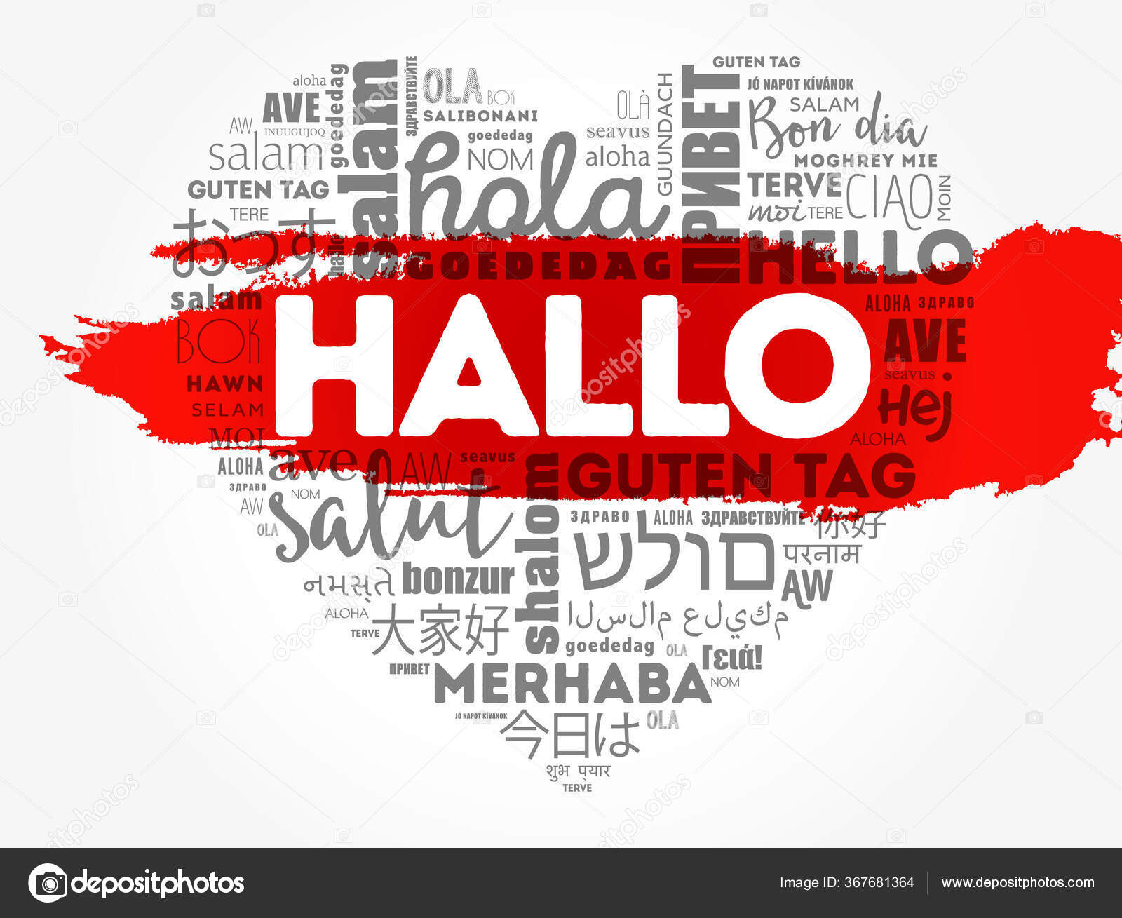 Hallo Hello Greeting German Love Heart Word Cloud Different Languages ...