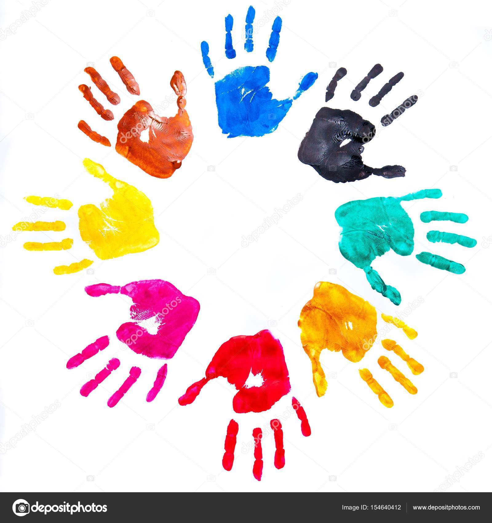 Multicolored painted hand prints Stock Photo by ©billiondigital 154640412