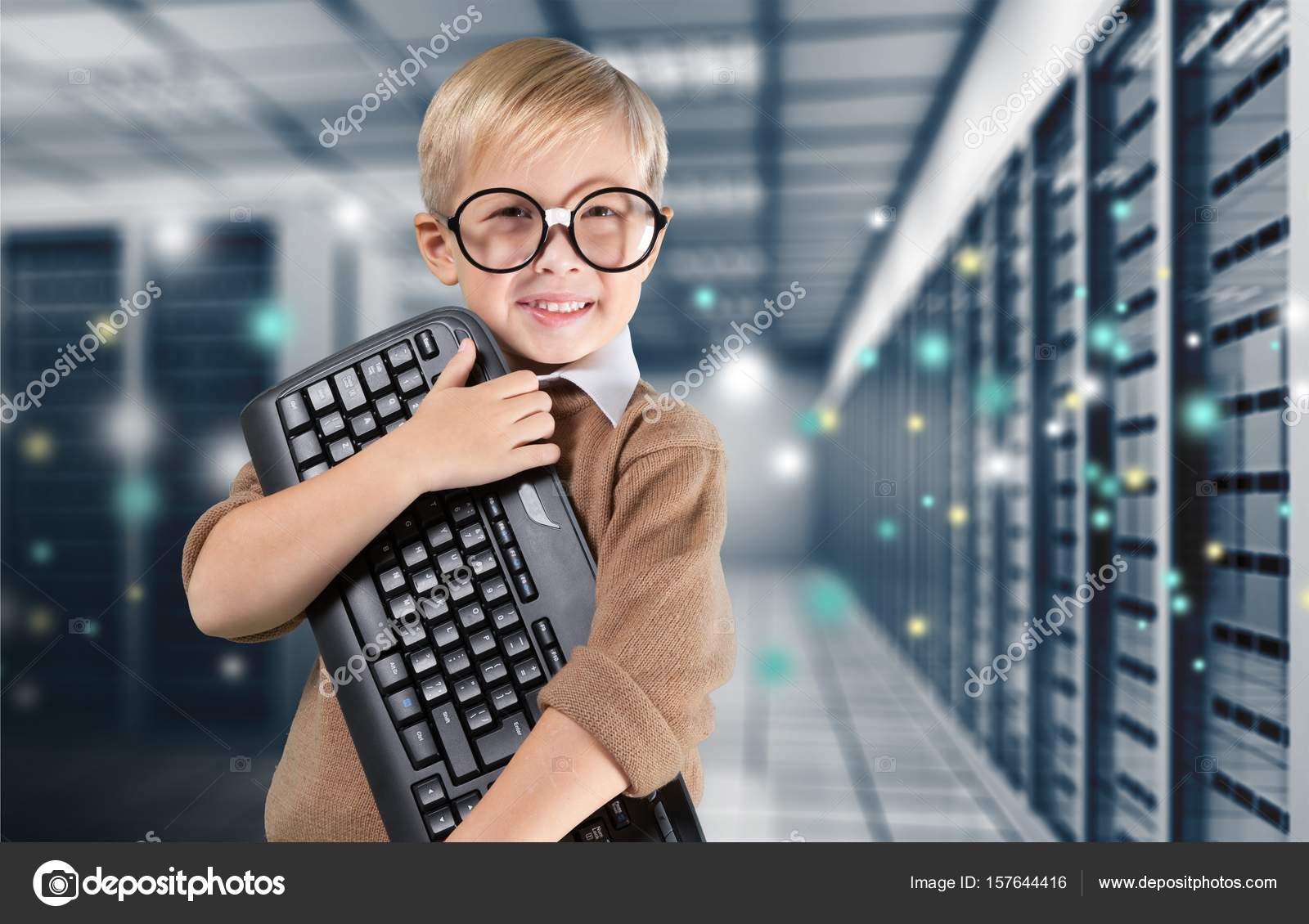 Little boy with keyboard — Stock Photo © billiondigital #157644416