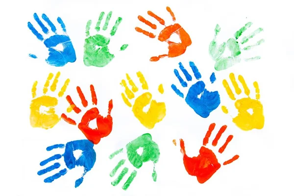 Multicolored painted hand prints Stock Photo by ©billiondigital 154640412