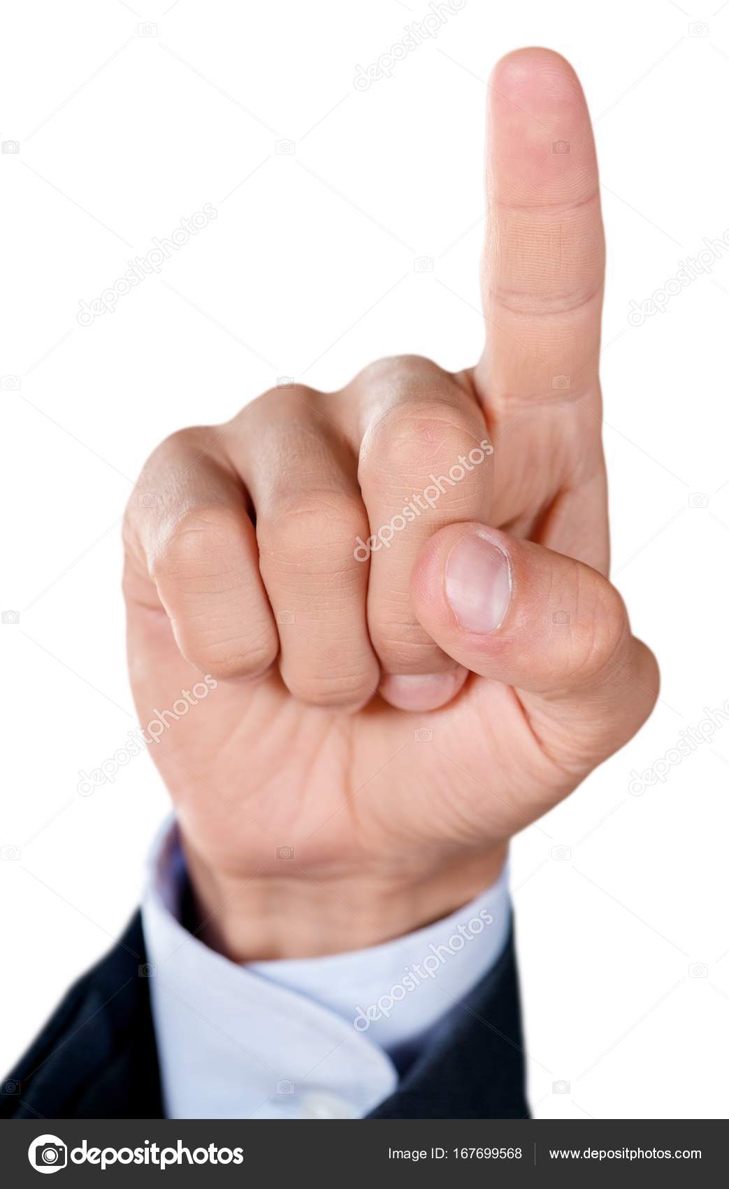 Male Hand Pointing Isolated White Background — Stock Photo ...