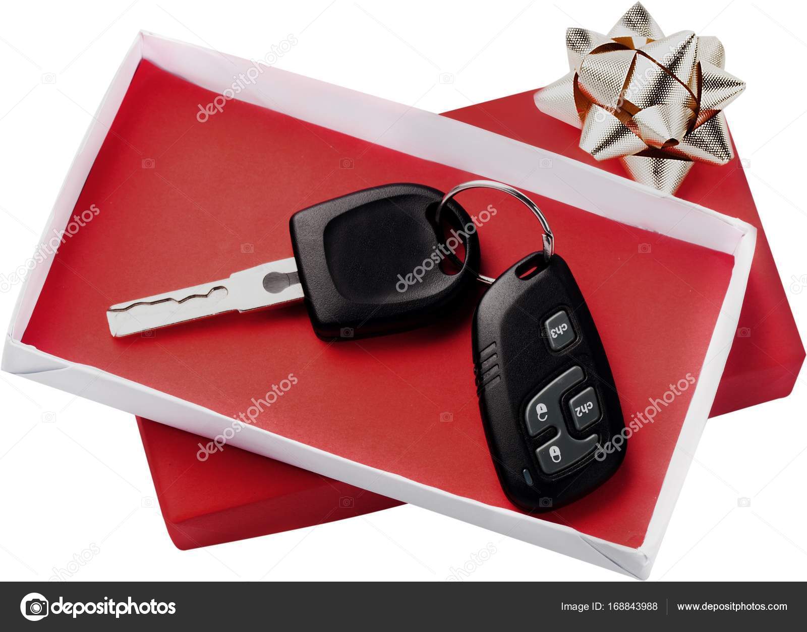 Car Key Red Gift Box Isolated White Background Stock Photo by ...
