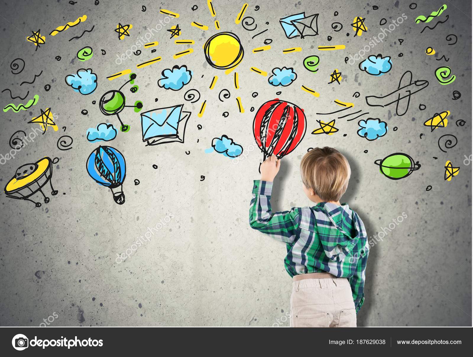 Back View Little Boy Signs Isolated Wall Background Stock Photo by ...