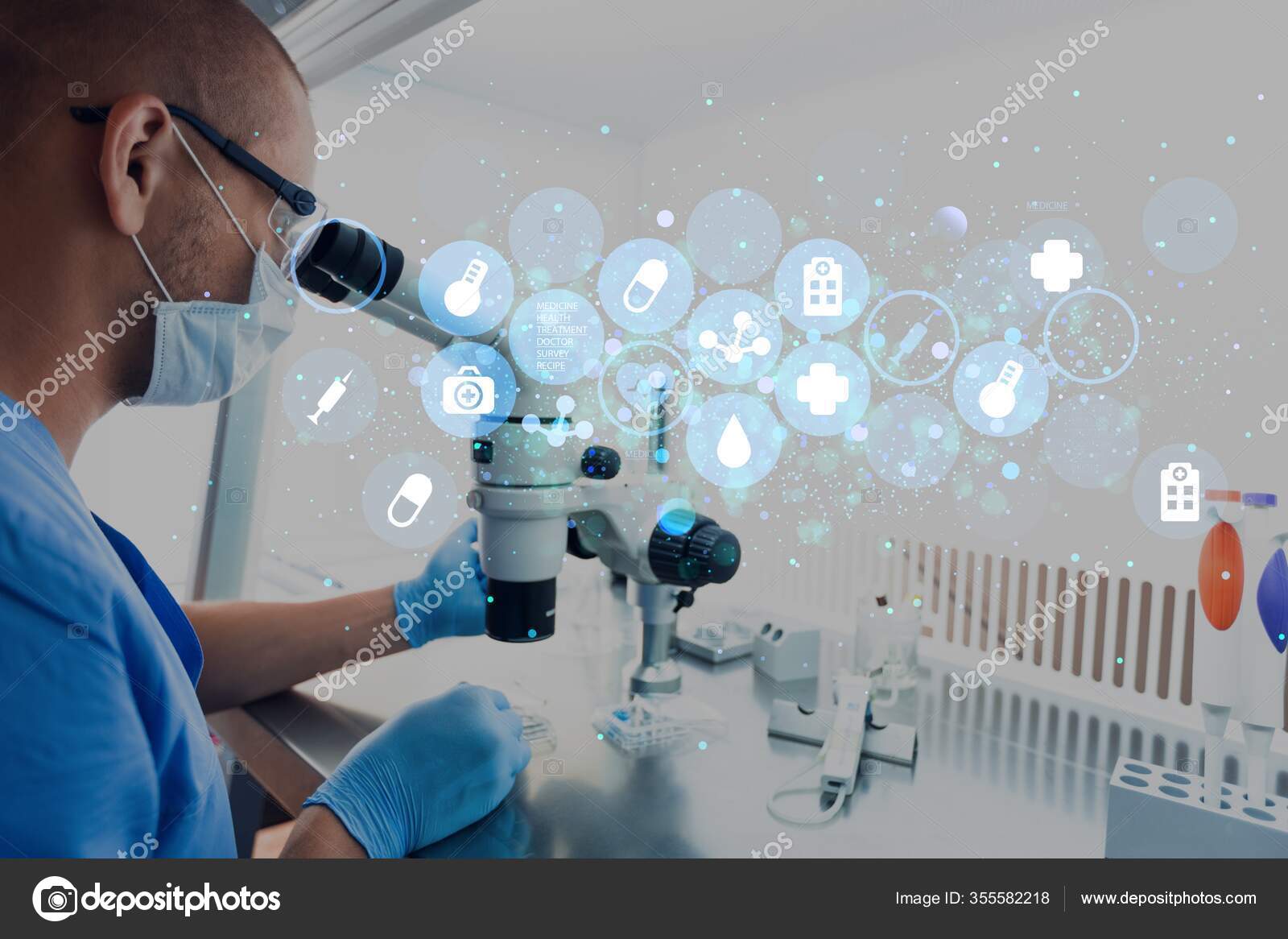Digital Composite Medical Doctor Using Microscope — Stock Photo ...
