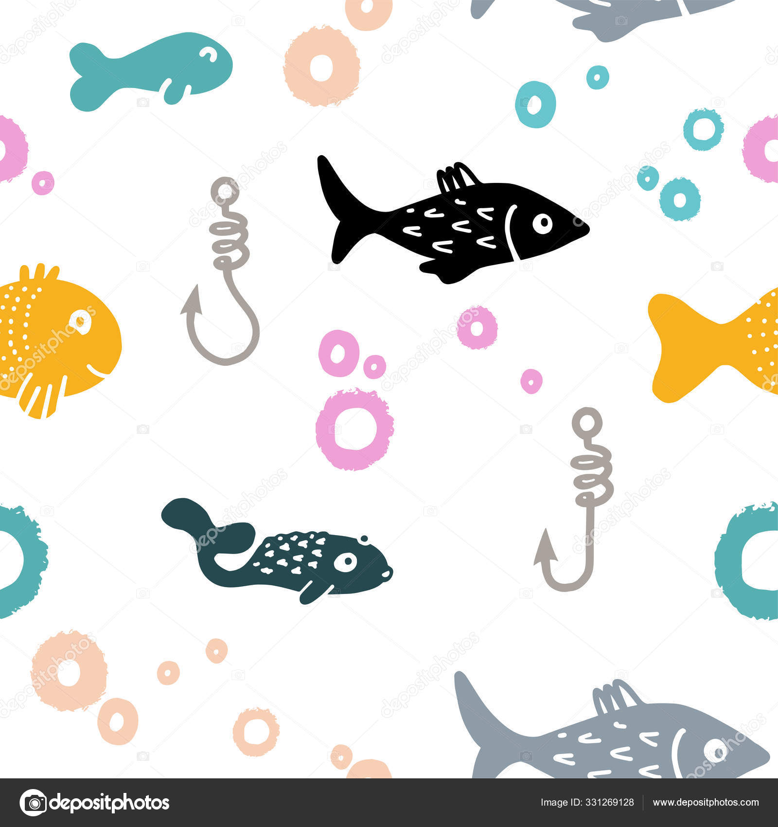 Cool Fish Pattern Vector Seamless Pattern Design Hand Drawn Cute ...