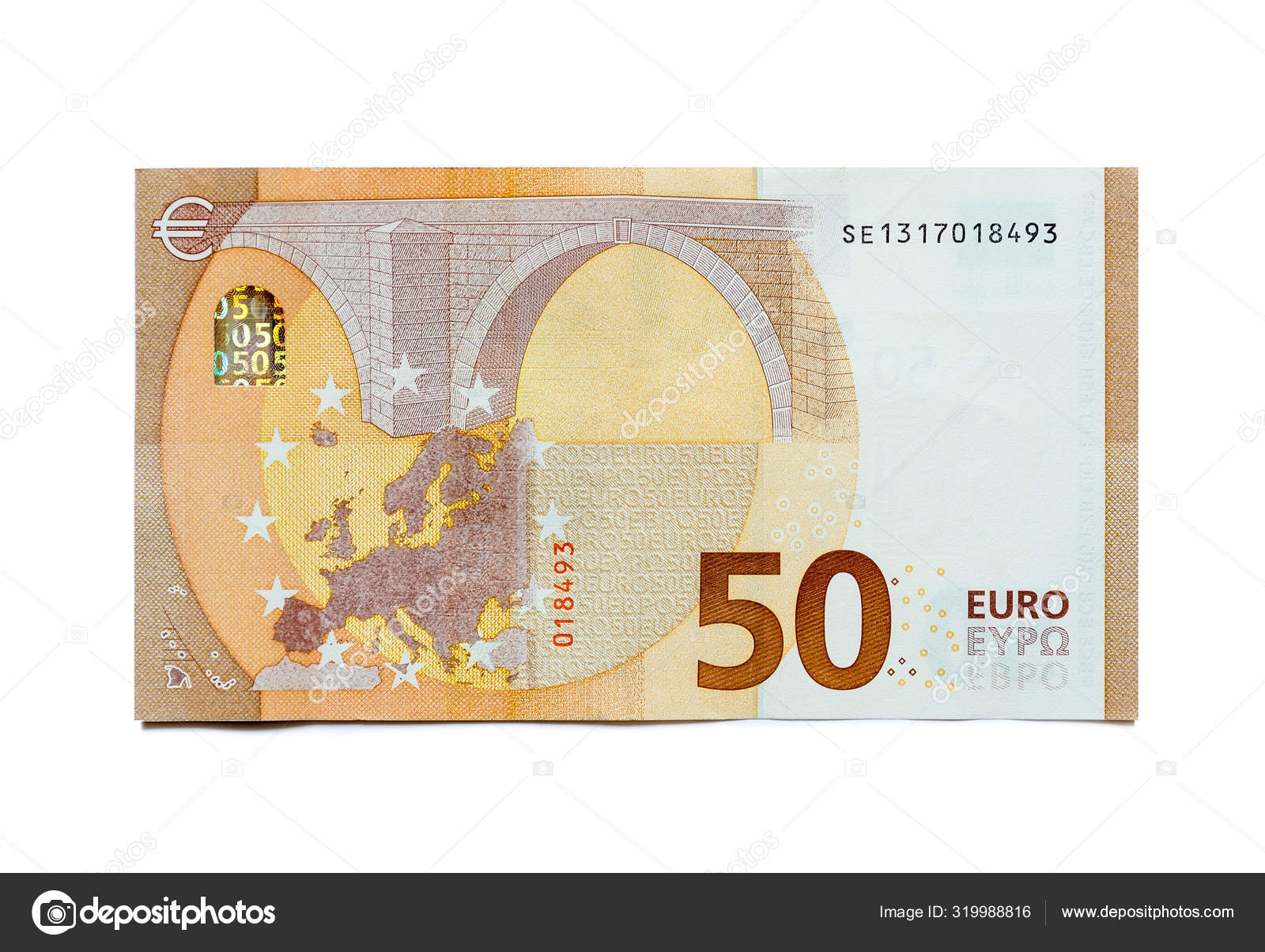 50 Euro banknote close-up isolated on a white background – Stock ...