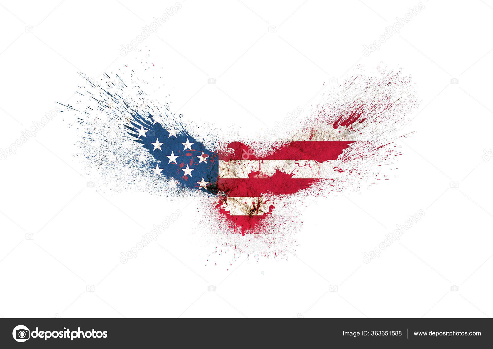 Usa Grunge Flag Form Silhouette Flying Eagle Spread Wings Paint — Stock ...