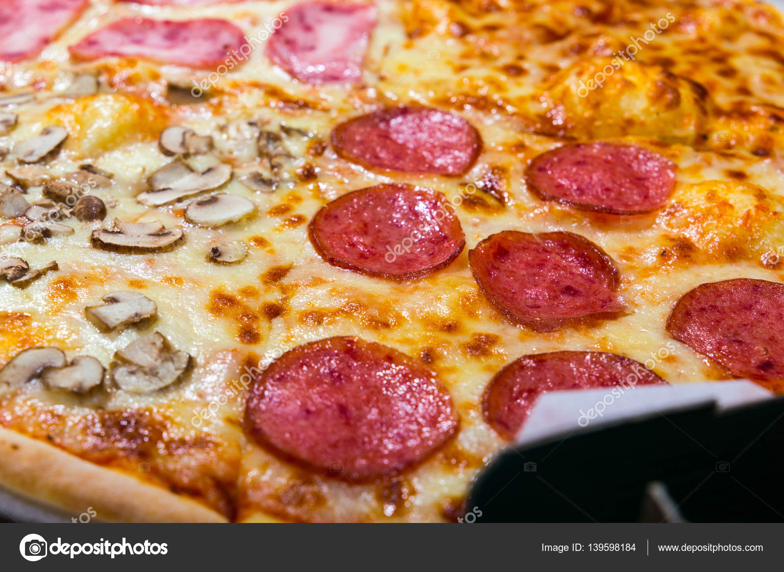 Four taste pizza with pepperoni cheese mushrooms and becon — Stock ...